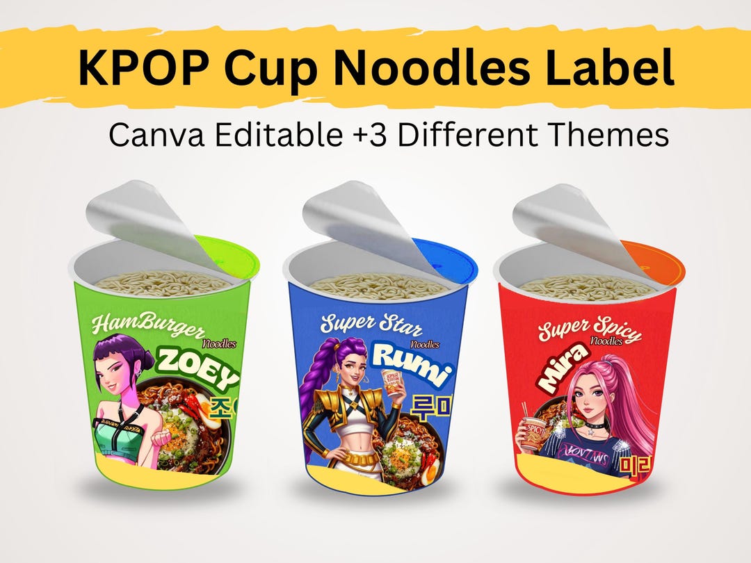Kpop Demon Hunters Cup Noodle Labels | Editable Canva Templates ...