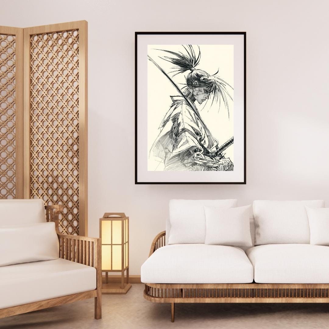 Samurai Ink Drawing: Bushido Warrior, Japanese Manga Art (digital ...