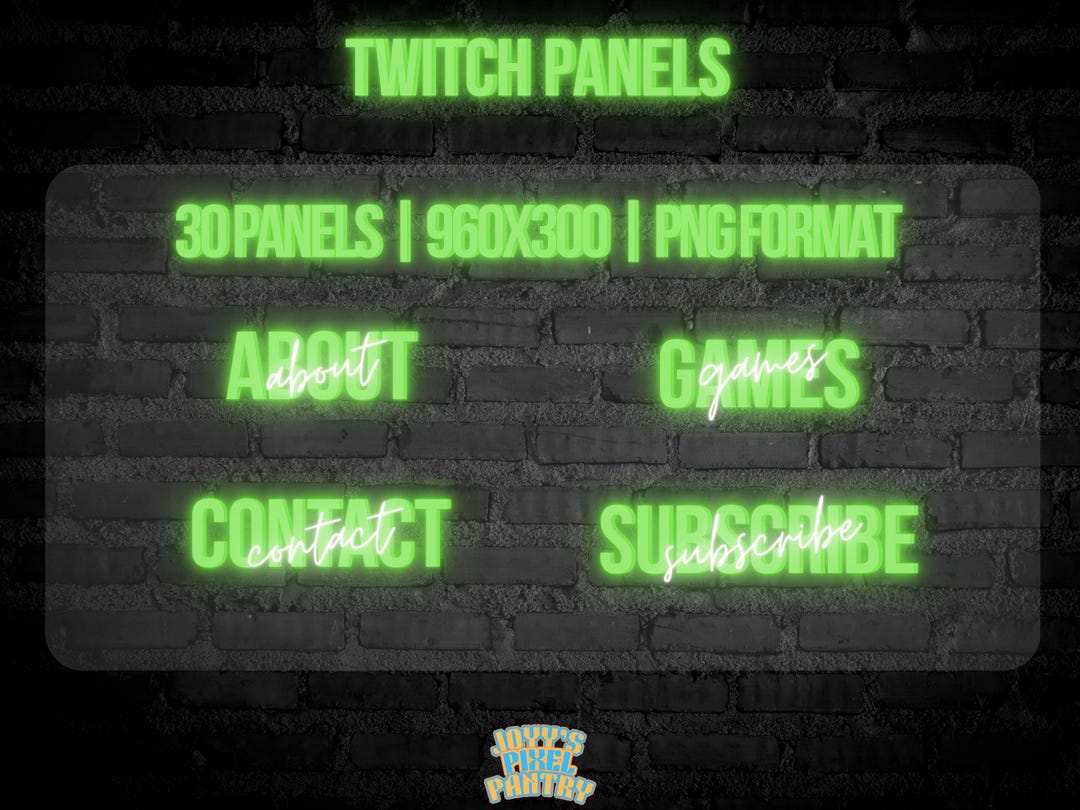 Green Neon Glow Twitch Panels | 30 Stream Labels With Bold Font and ...