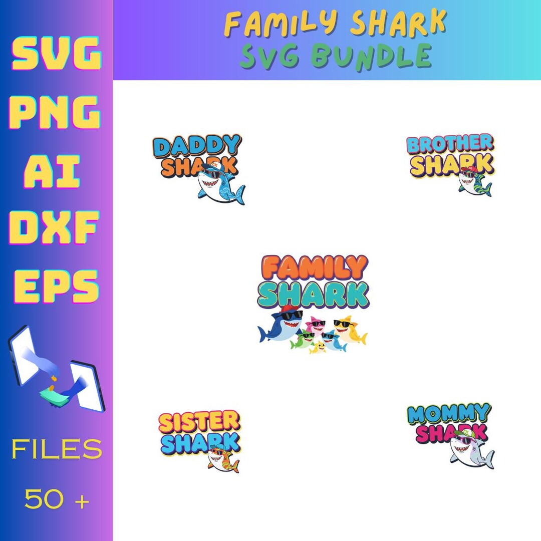Family Shark Svg Bundle | Baby Shark Family Clipart | Cute Shark Svg ...