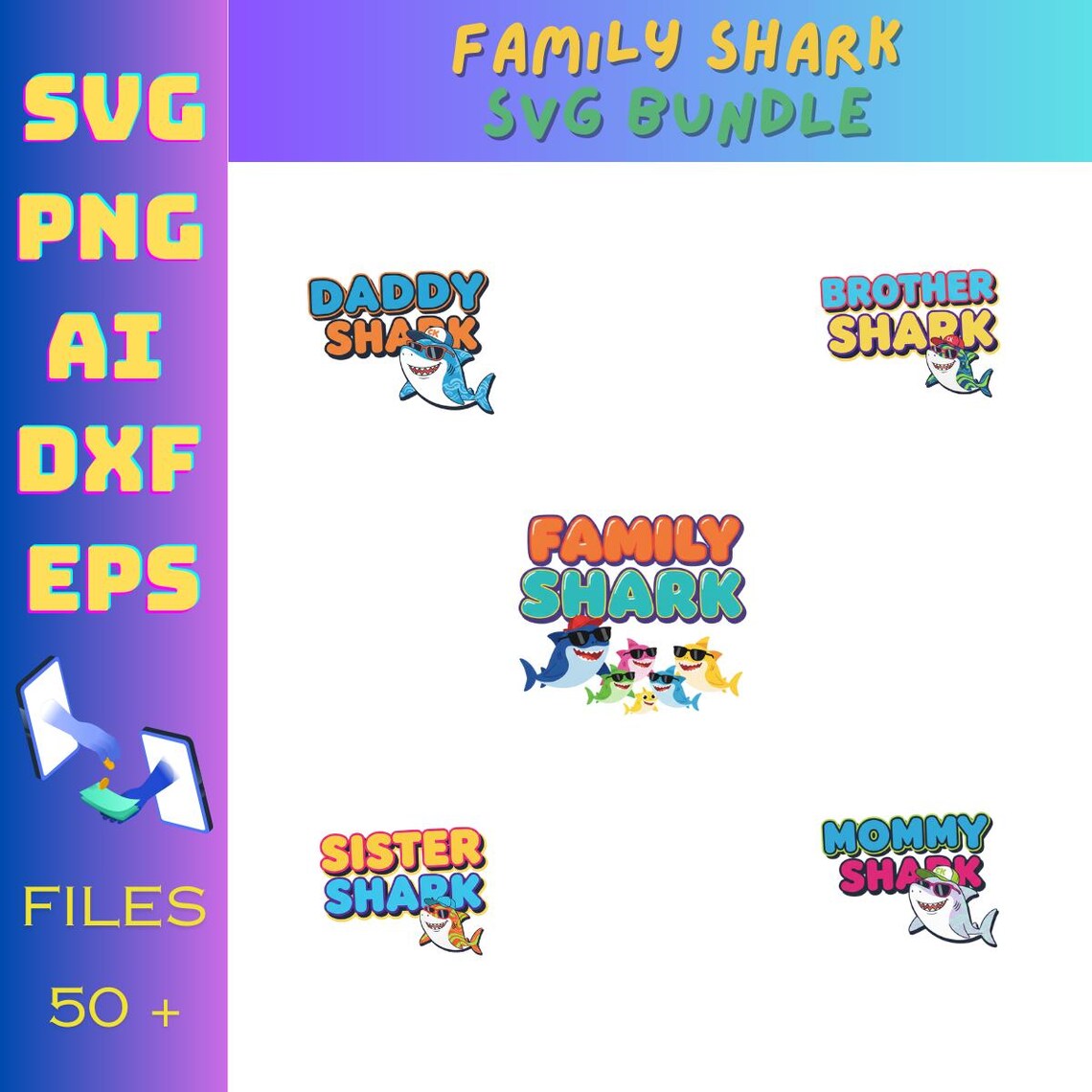 Family Shark Svg Bundle | Baby Shark Family Clipart | Cute Shark Svg ...
