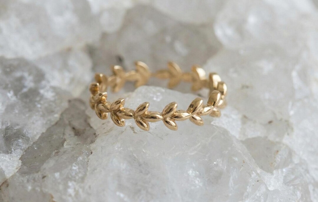 925 Sterling Silver Leaf Vine Ring, Gold Botanical Band, Nature ...