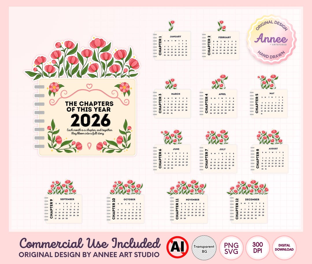 2026 Floral Chapter Calendar for Planner Lovers | Printable Monthly ...
