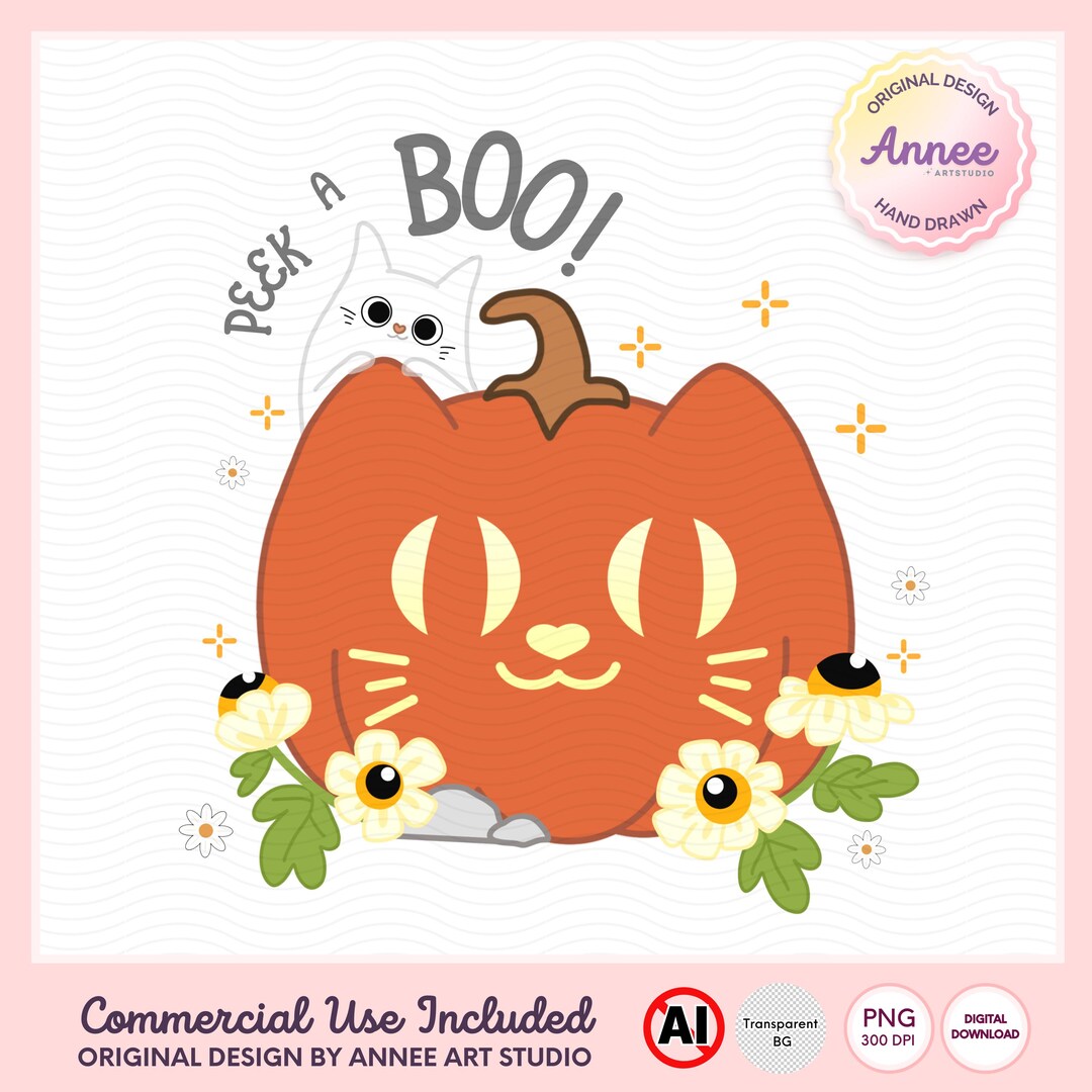 Cute Halloween Cat Clipart | Peek a Boo Pumpkin Kitty PNG | Cute Spooky ...
