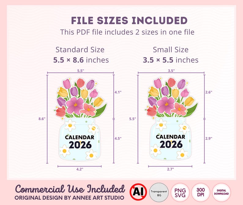 2026 Tulip Flower Printable Calendar PNG | Floral Desk Calendar Cut Out ...