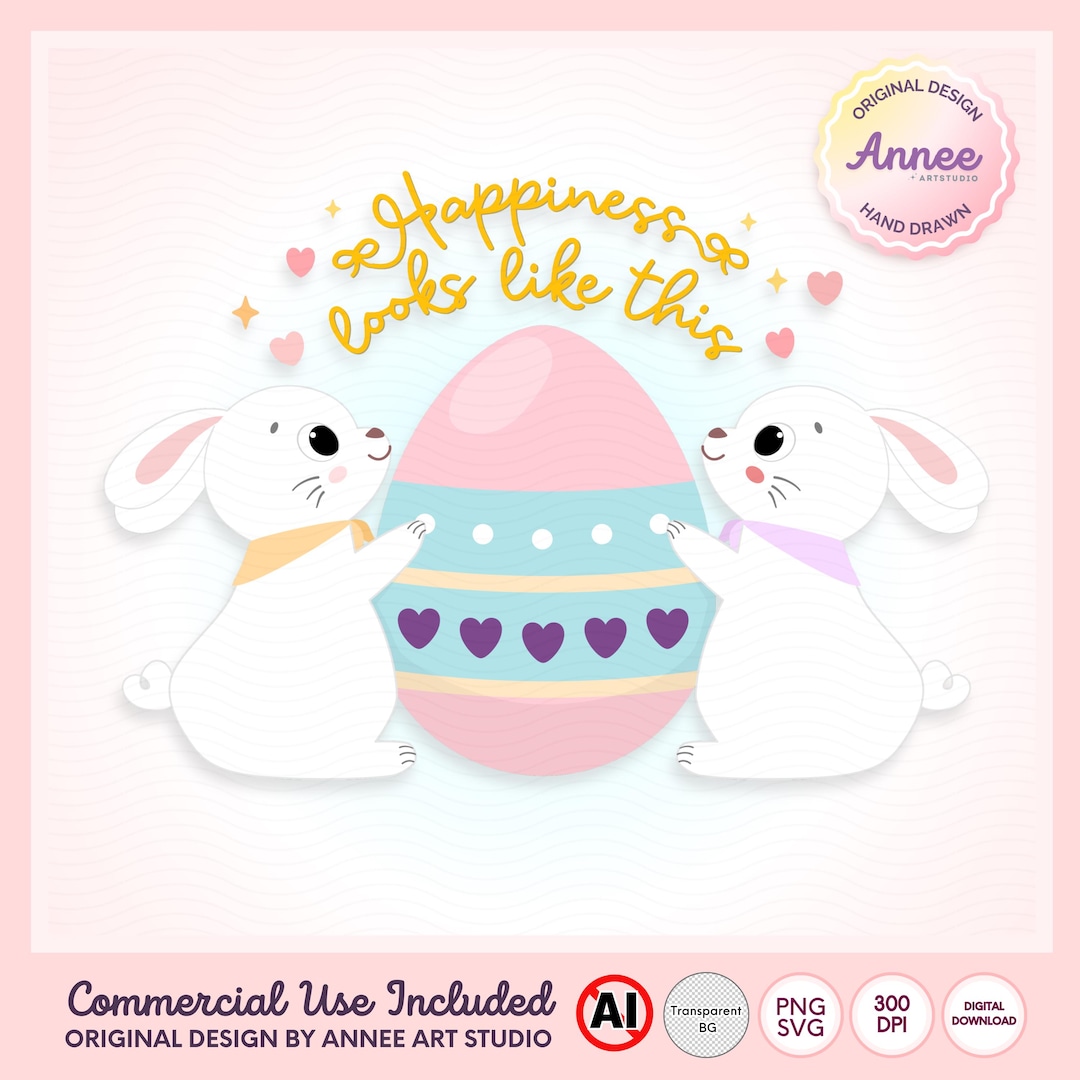 Easter Bunny Clipart PNG SVG for Crafters, Cute Rabbit Couple With ...