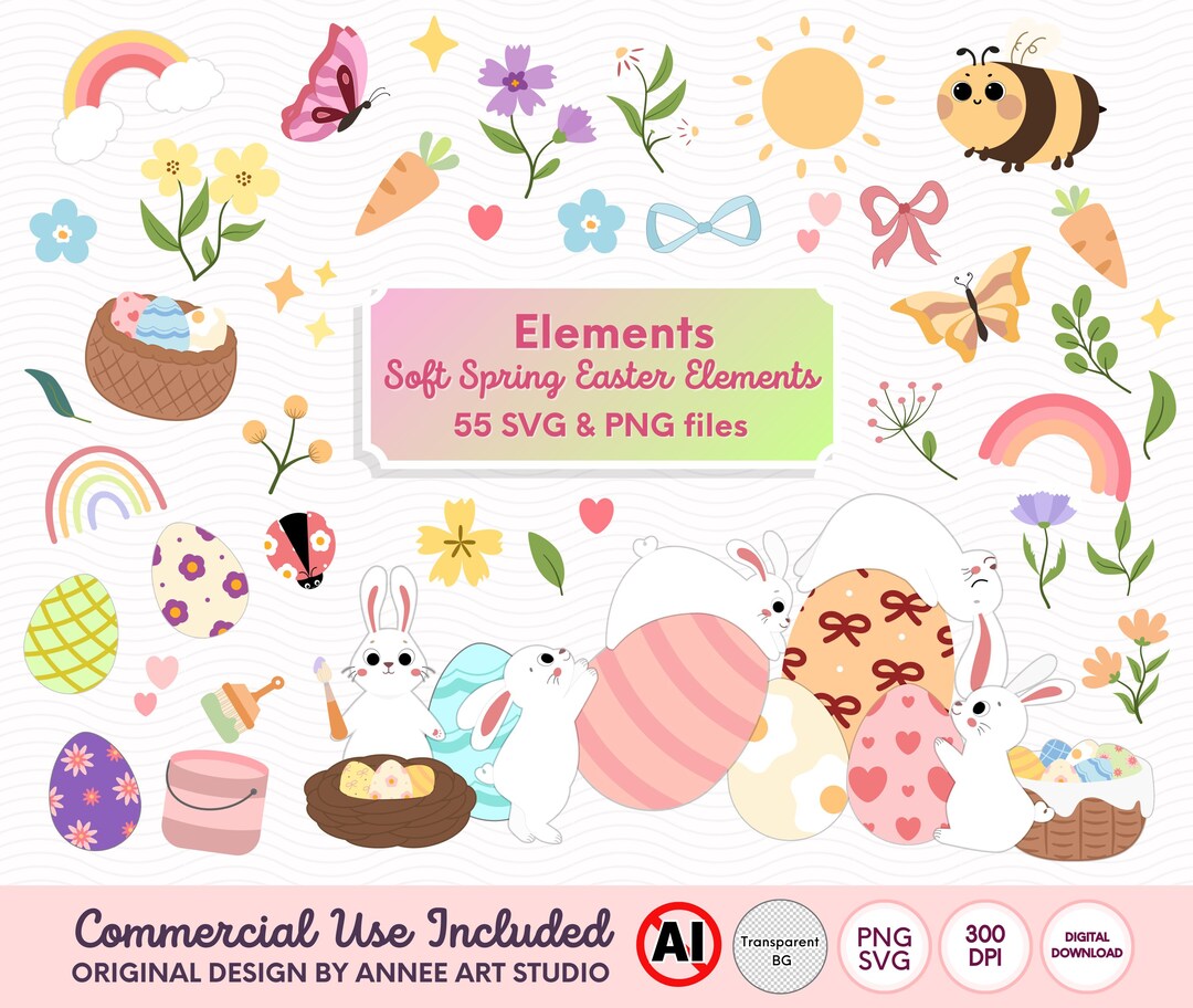 Easter Clipart Bundle for Designers | Cute Bunny PNG SVG Set | Spring ...