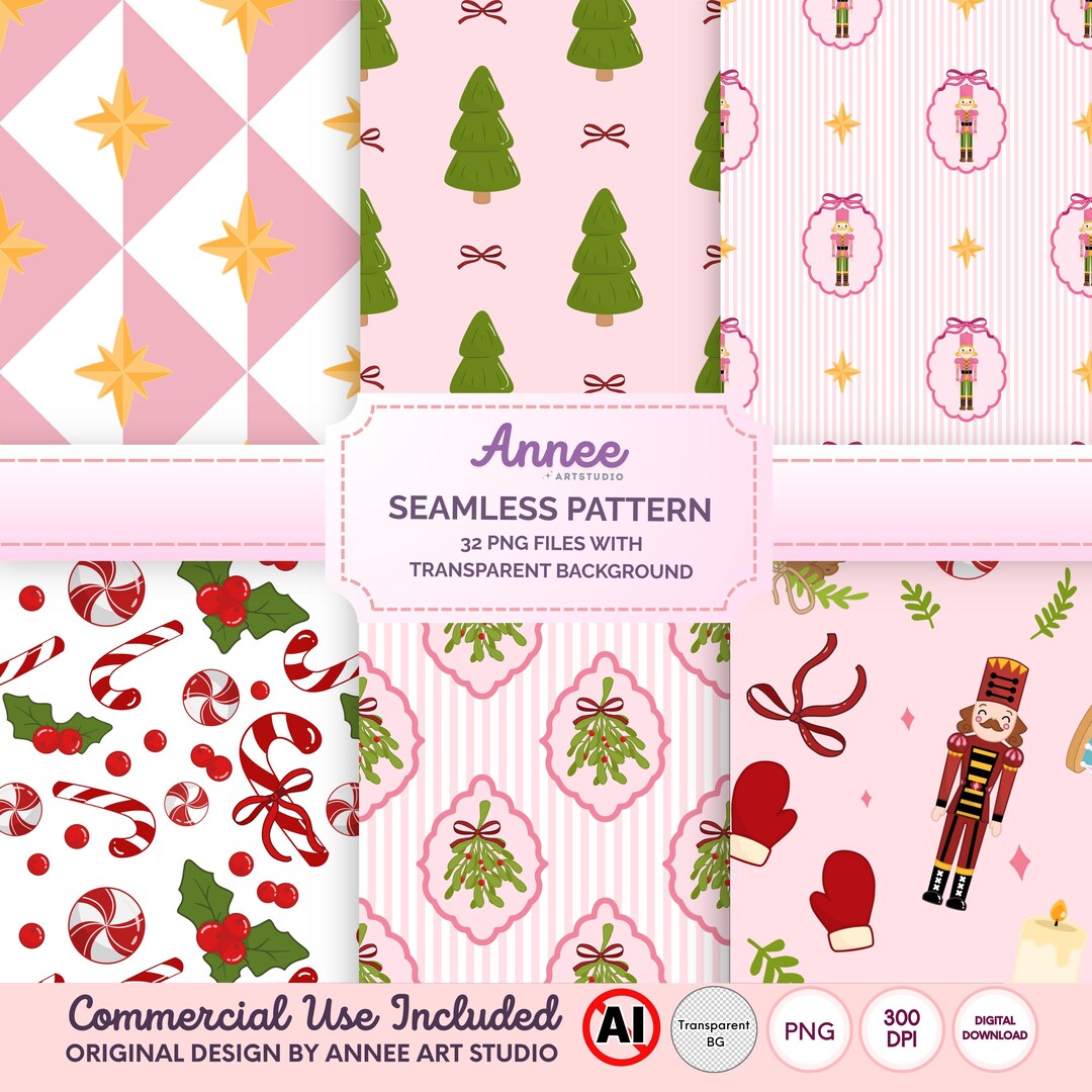 Christmas Digital Pattern Pack | Seamless Holiday Paper | Cute Hand ...