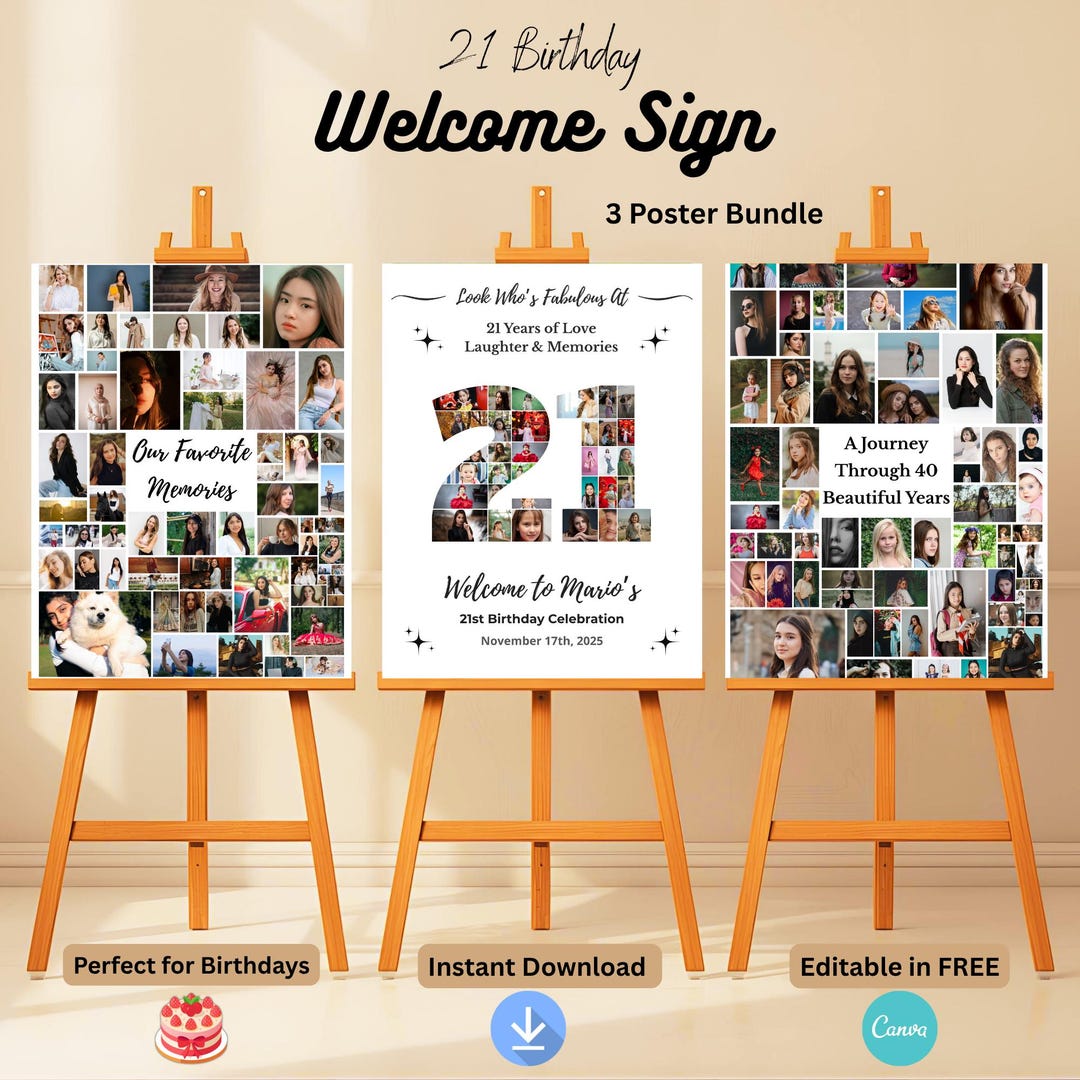 21st birthday welcome sign | Modern editable canva template | photo ...