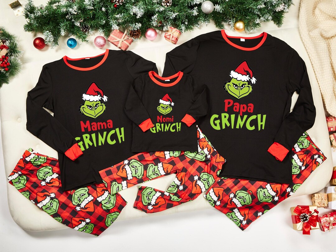 Personalized Grinch Family Christmas Pajamas: Matching Holiday Cotton ...