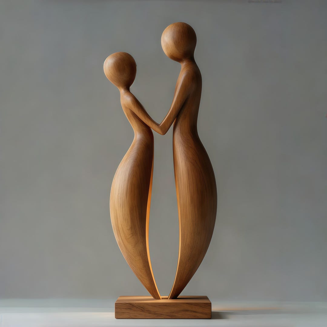 Handcrafted Wood Couple Statue,abstract Romantic Relationship Art ...