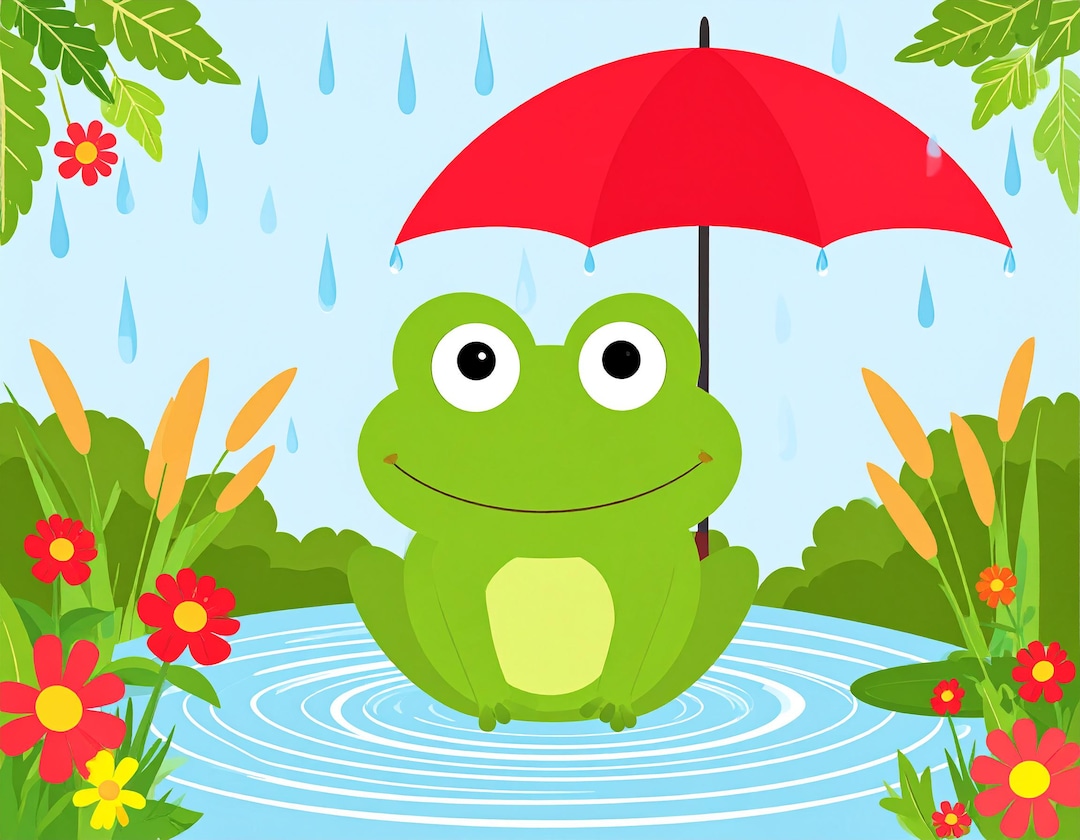 Frog in Rain With Red Umbrella - Five Files (picsart) - Etsy