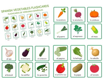 SPANISH FLASHCARDS Fruits and Vegetables Preschool Flash Cards ...