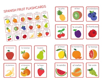 Spanish & English Fruit Flashcards, Printable Bilingual Fruits Flash ...