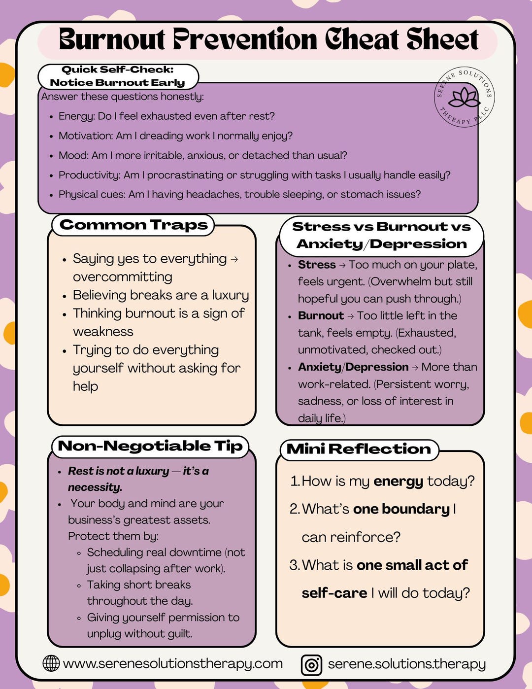 Burnout Prevention Cheat Sheet | Mental Health Printable | Stress ...