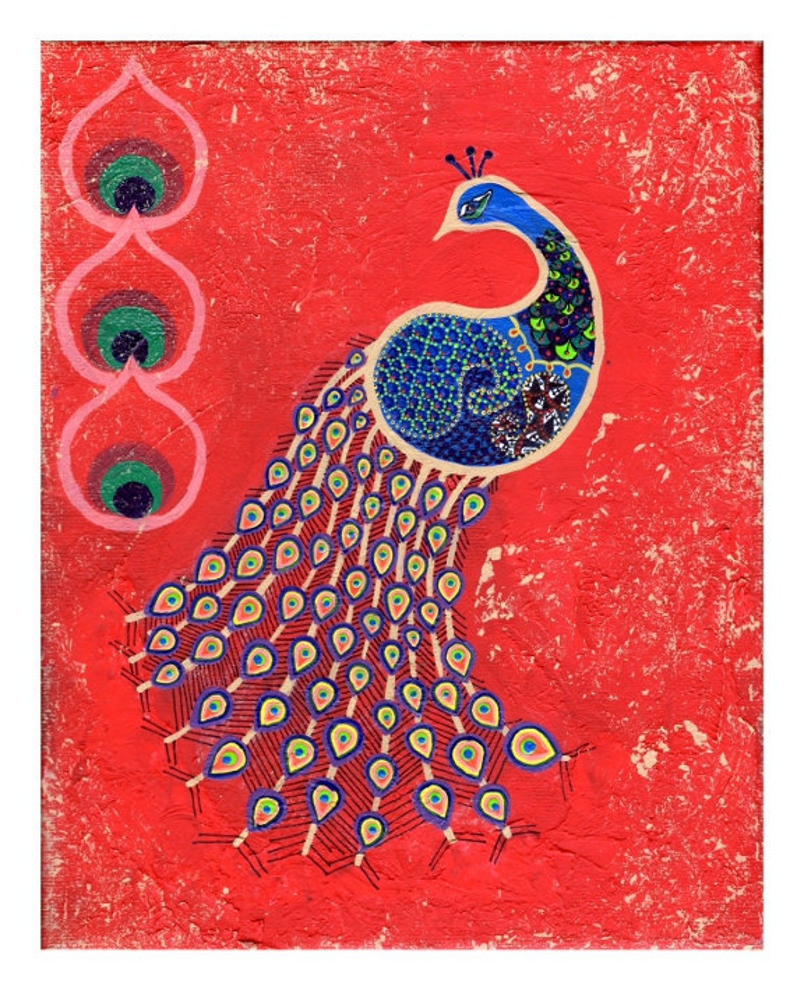 Peacock Painting, Peacock Art Print, India, Indian Art, Peacock in the ...