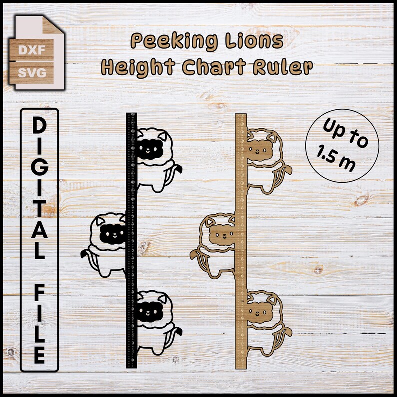 Peeking Lions Height Chart Ruler – Growth Chart Ruler – Svg Dxf ...