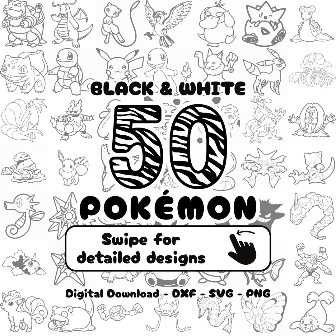 Pokemon Bundle, Black and White Style, Svg,dxf,png, Design for CNC ...