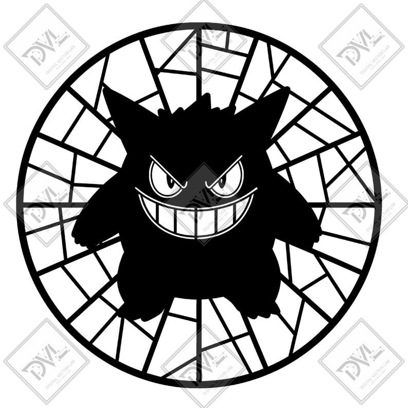 Gengar, Pokemon, Stained Glass Style, Svg,dxf,png, Design for CNC ...