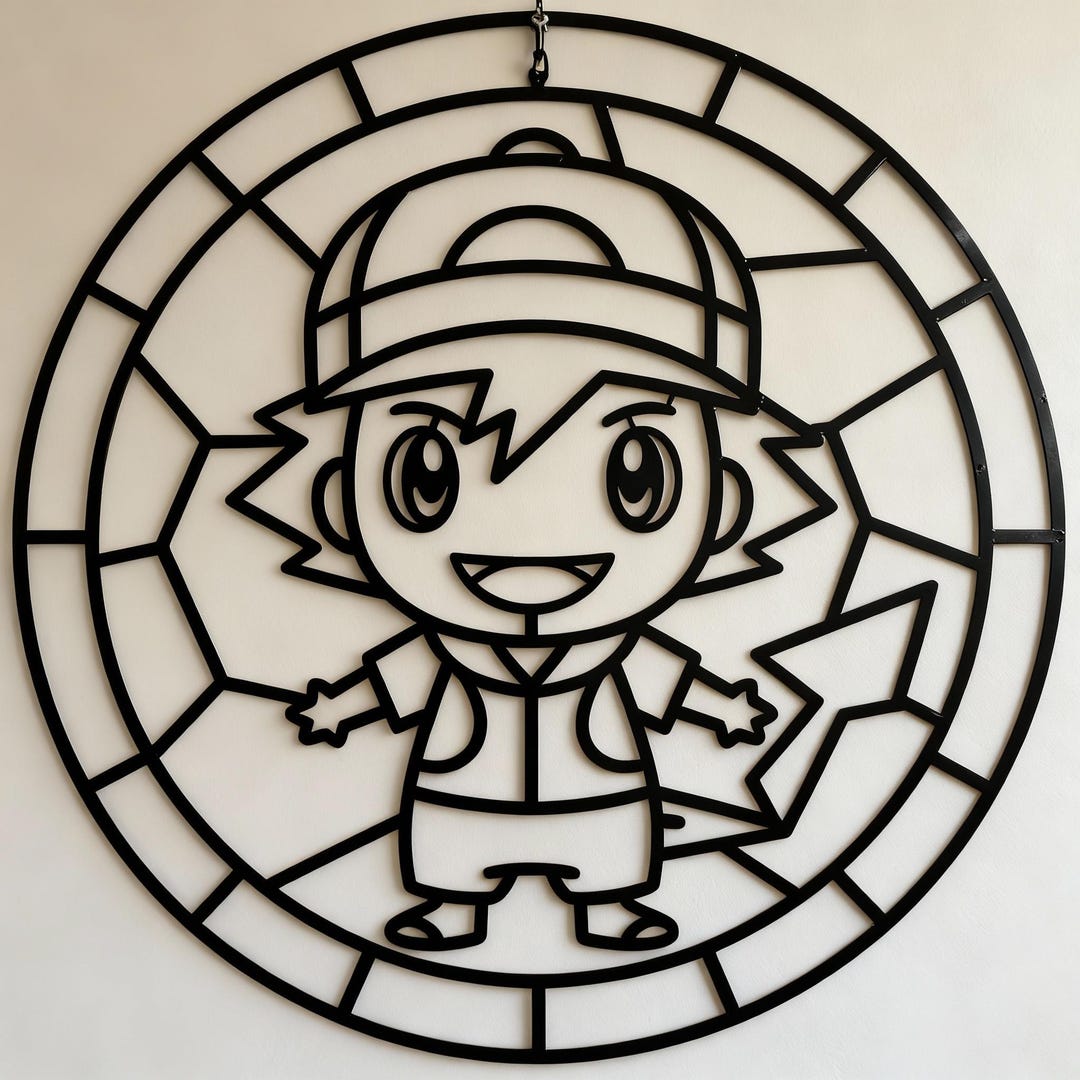 Ash Ketchum, Pokemon, Stained Glass Style, Svg,dxf,png, Design for CNC ...