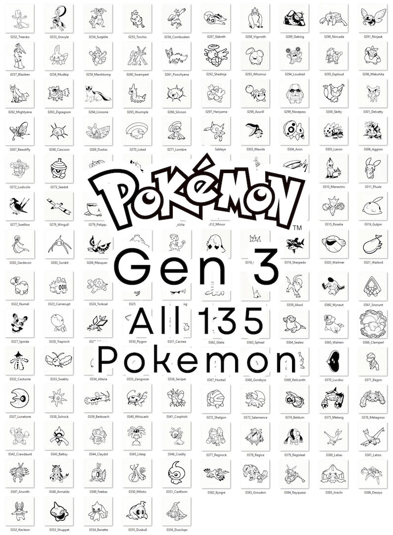 Pokemon Bundle, Gen 1 to Gen 9, Black & White, Complete Pokedex, SVG ...