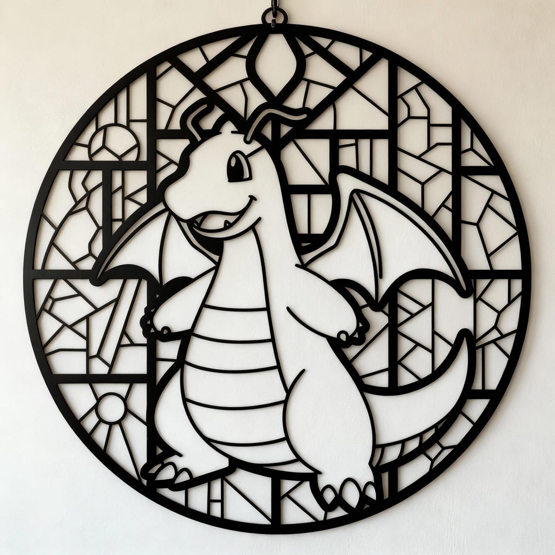 Dragonite, Pokemon, Stained Glass Style, Svg,dxf,png, Design for CNC ...