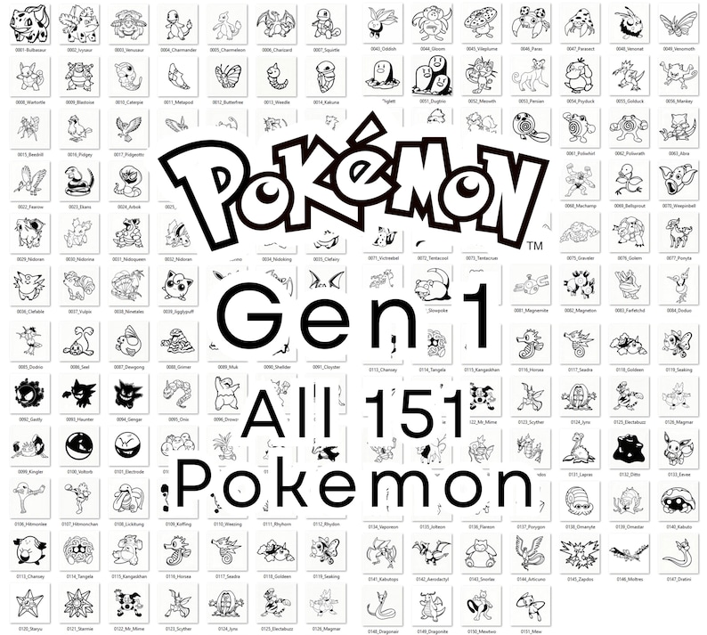 Pokemon Bundle, Gen 1 to Gen 9, Black & White, Complete Pokedex, SVG ...