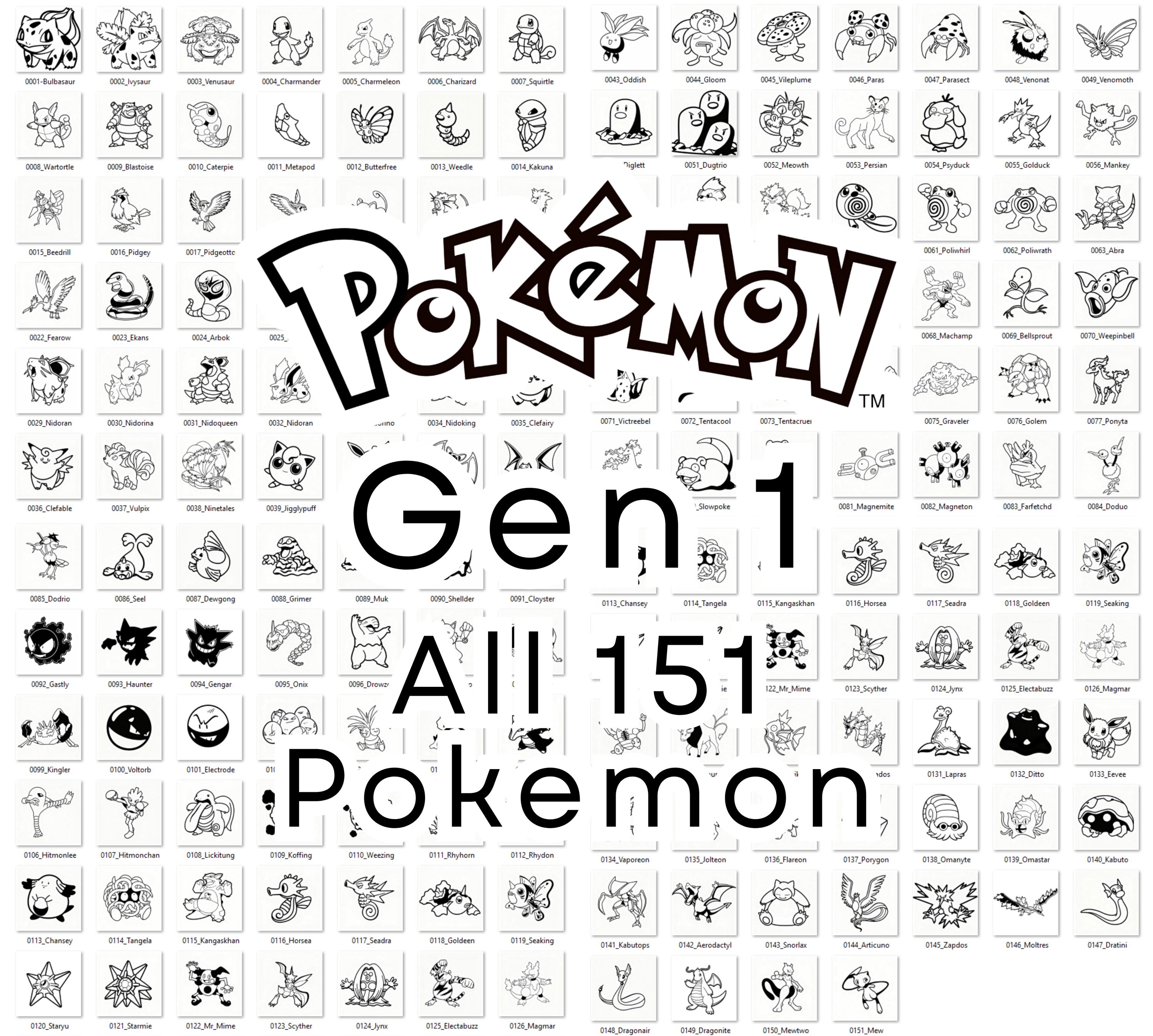 Pokemon Bundle, Gen 1 to Gen 9, Black & White, Complete Pokedex, SVG ...