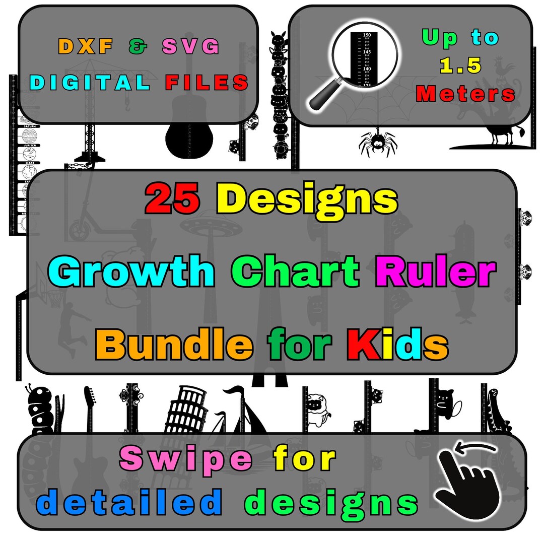 Growth Chart Ruler, SVG, DXF, Bundle, for Kids, Design for CNC, Laser ...