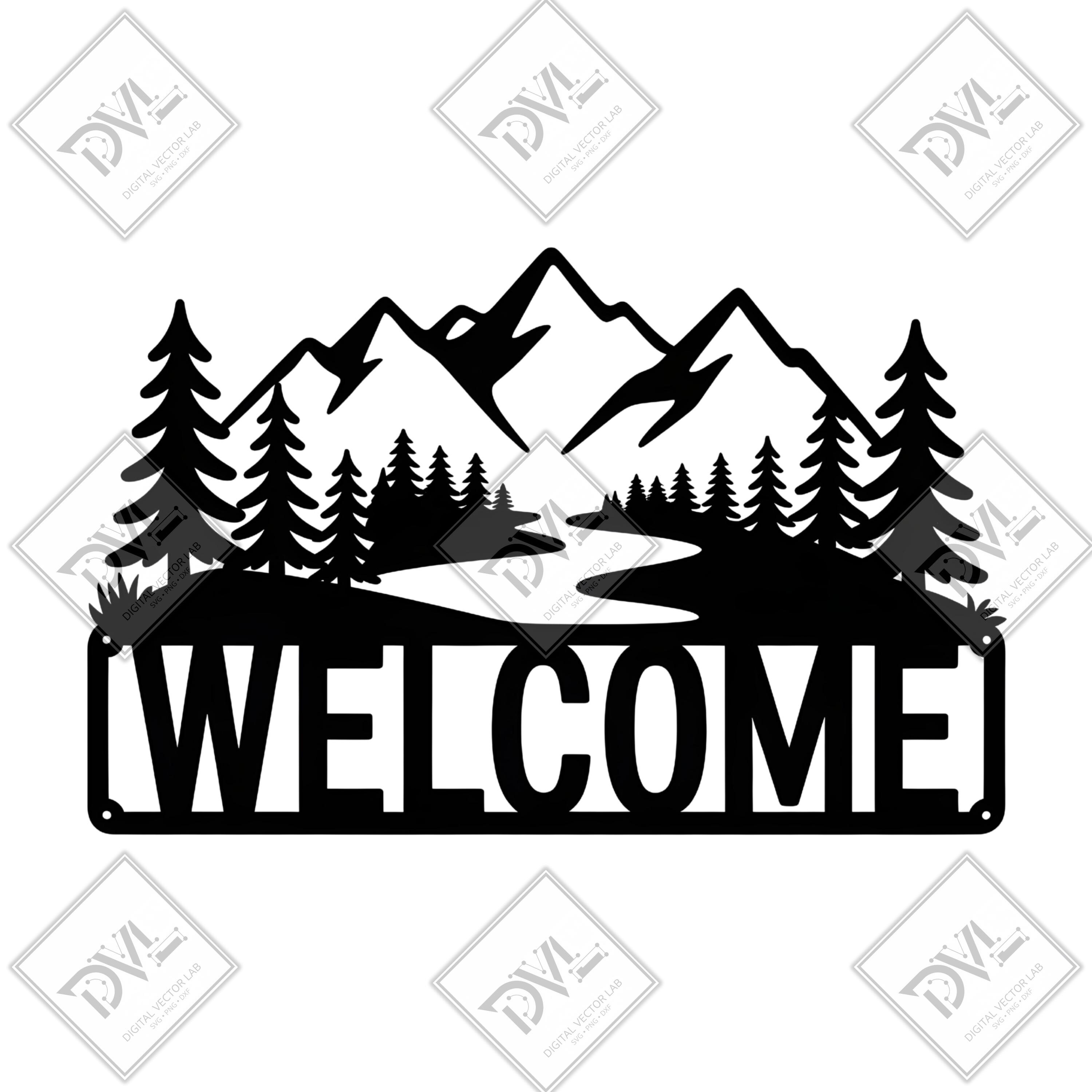 Mountain Welcome Sign SVG DXF PNG - Laser Cut Files - Etsy