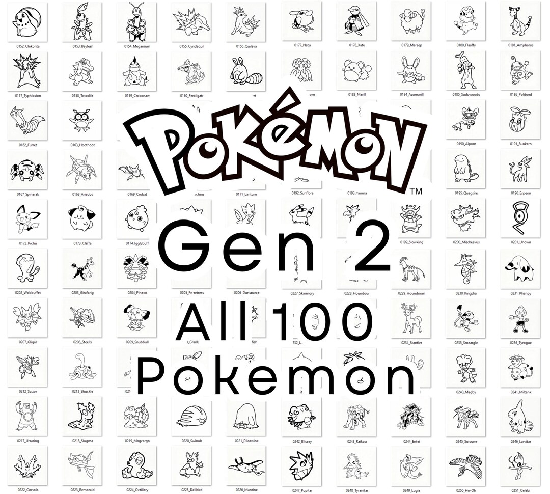 Pokemon Bundle, Generation 2, Complete 100 Digital Designs – SVG, DXF ...