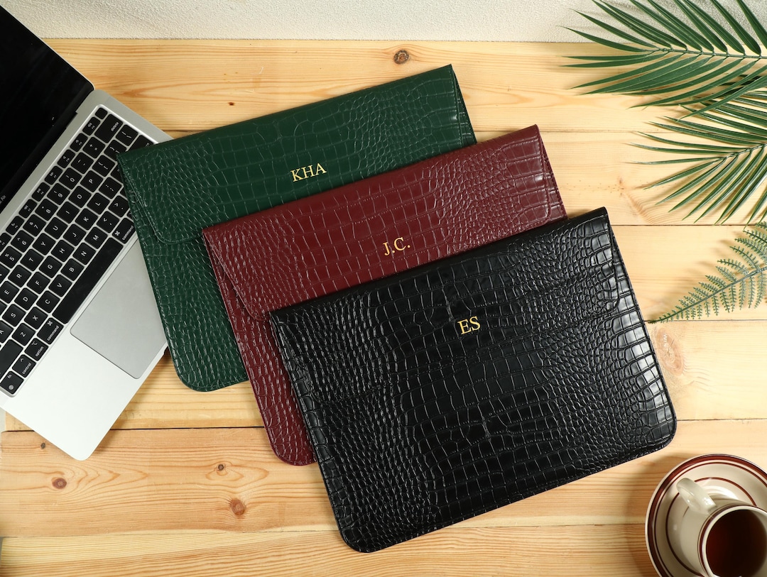 Custom Leather Portfolio Case, Laptop Case for 13 15 Inch, Personalised ...