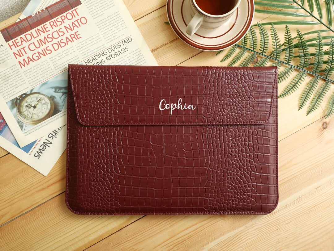 Custom Laptop Case and Stand, Personalised Leather Portfolio Case, Croc ...