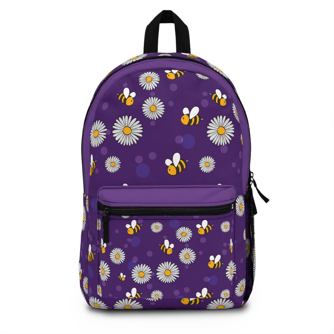 Daisy Bees Backpack | Purple Floral Bee Print - Etsy