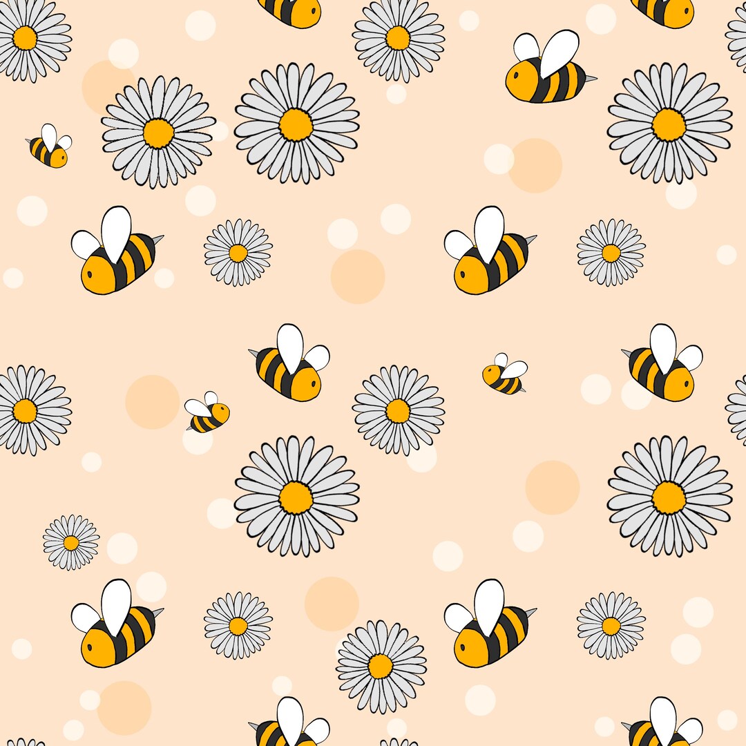 Bee and Daisy Seamless Pattern: Whimsical Floral Print With Peach ...