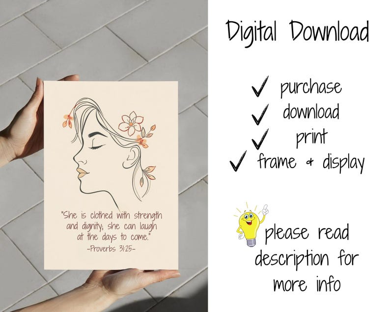 Proverbs 31:25 Floral Line Art Print | Christian Woman Scripture ...