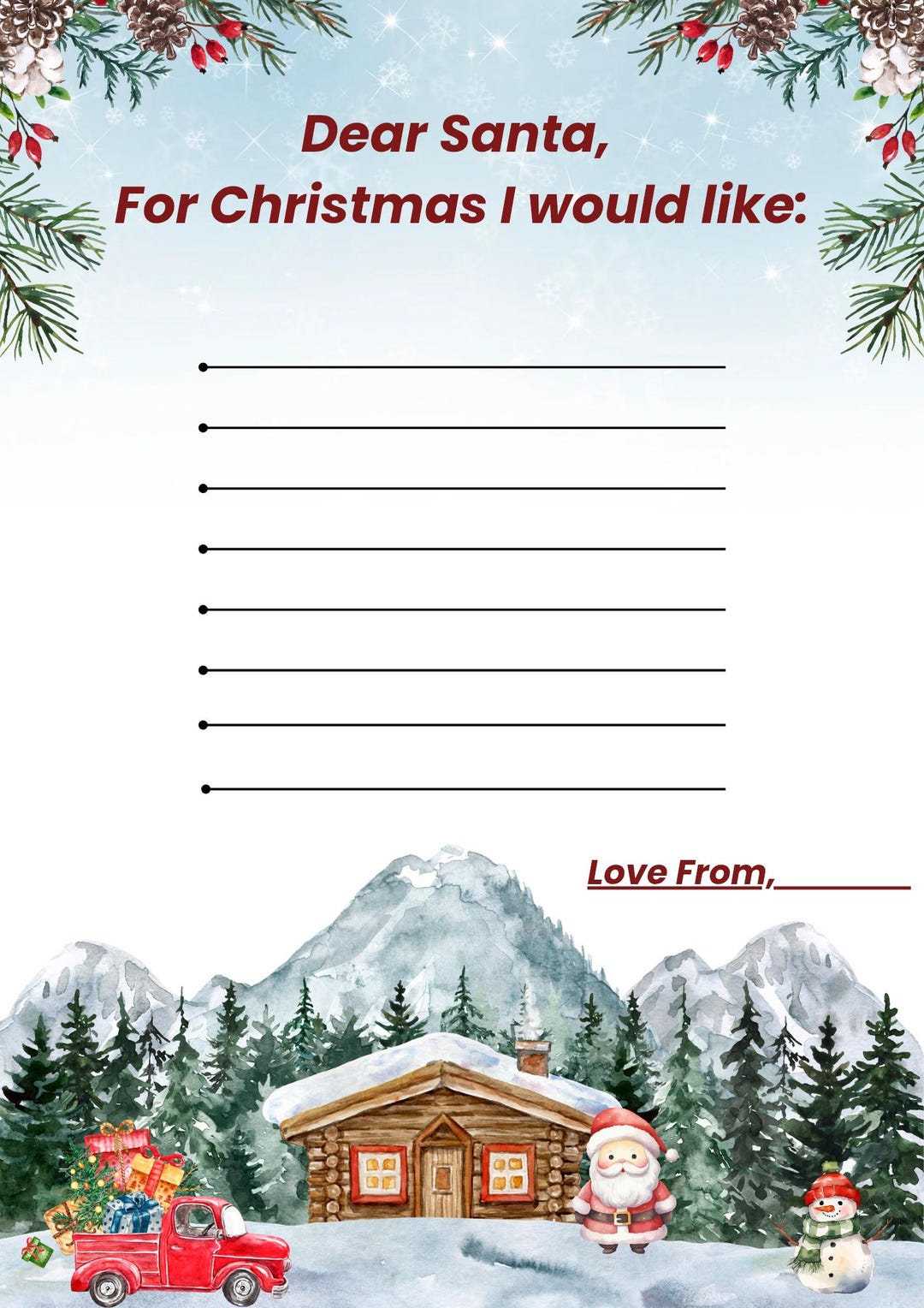 Dear Santa Letter Printable | Christmas Kids Wish List | Instant ...