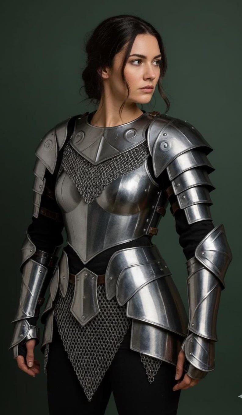 Female Silver Knight Armor: Medieval Warrior Princess Cosplay Costume ...