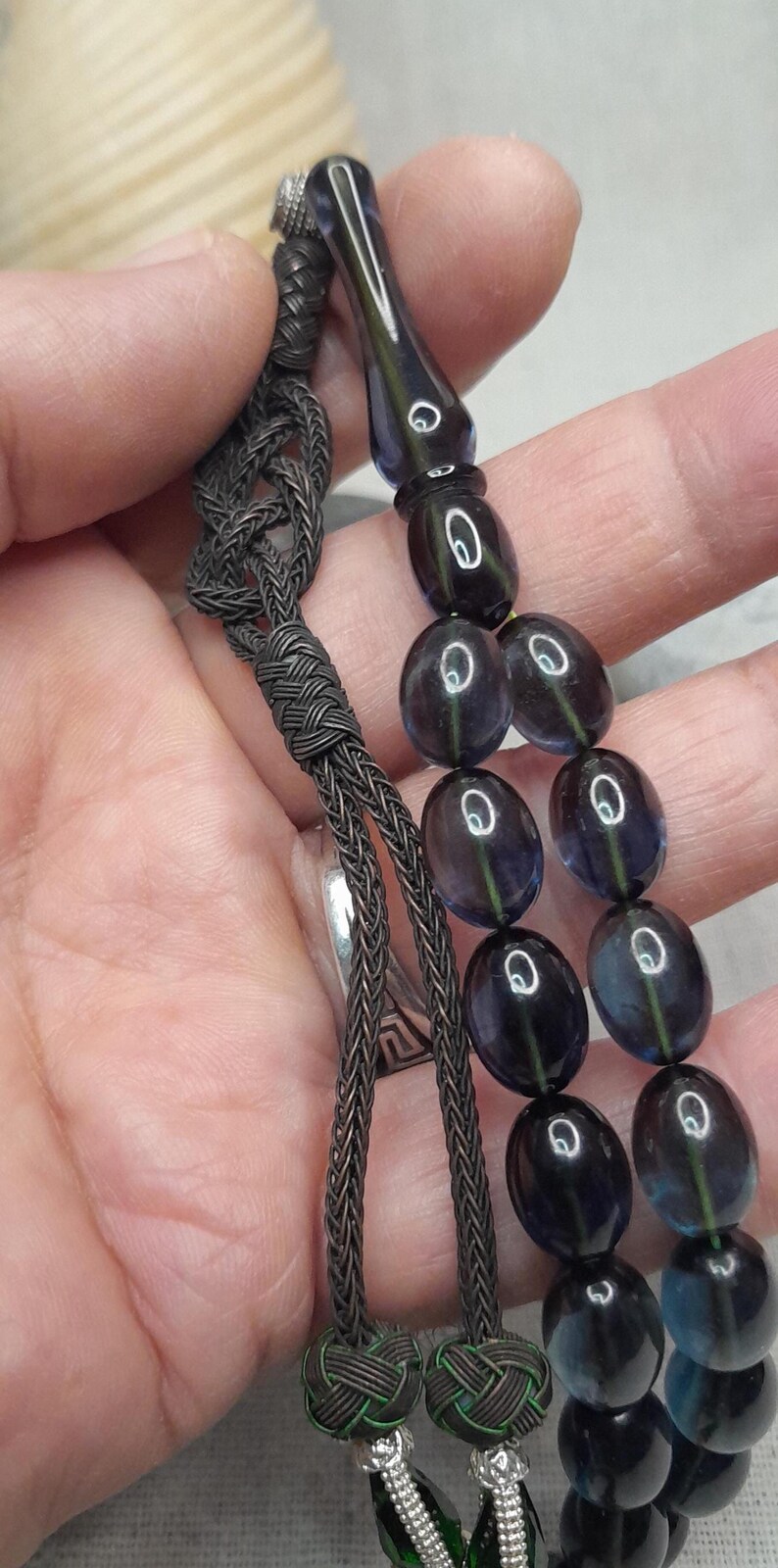 Dark Blue Fire Amber Style Tasbih, Ottoman Prayer Beads, Copper Kazaz ...