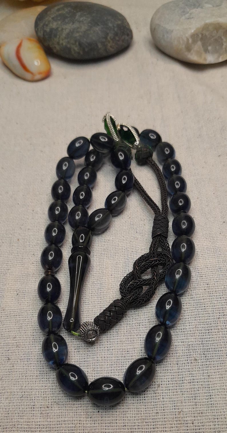 Dark Blue Fire Amber Style Tasbih, Ottoman Prayer Beads, Copper Kazaz ...