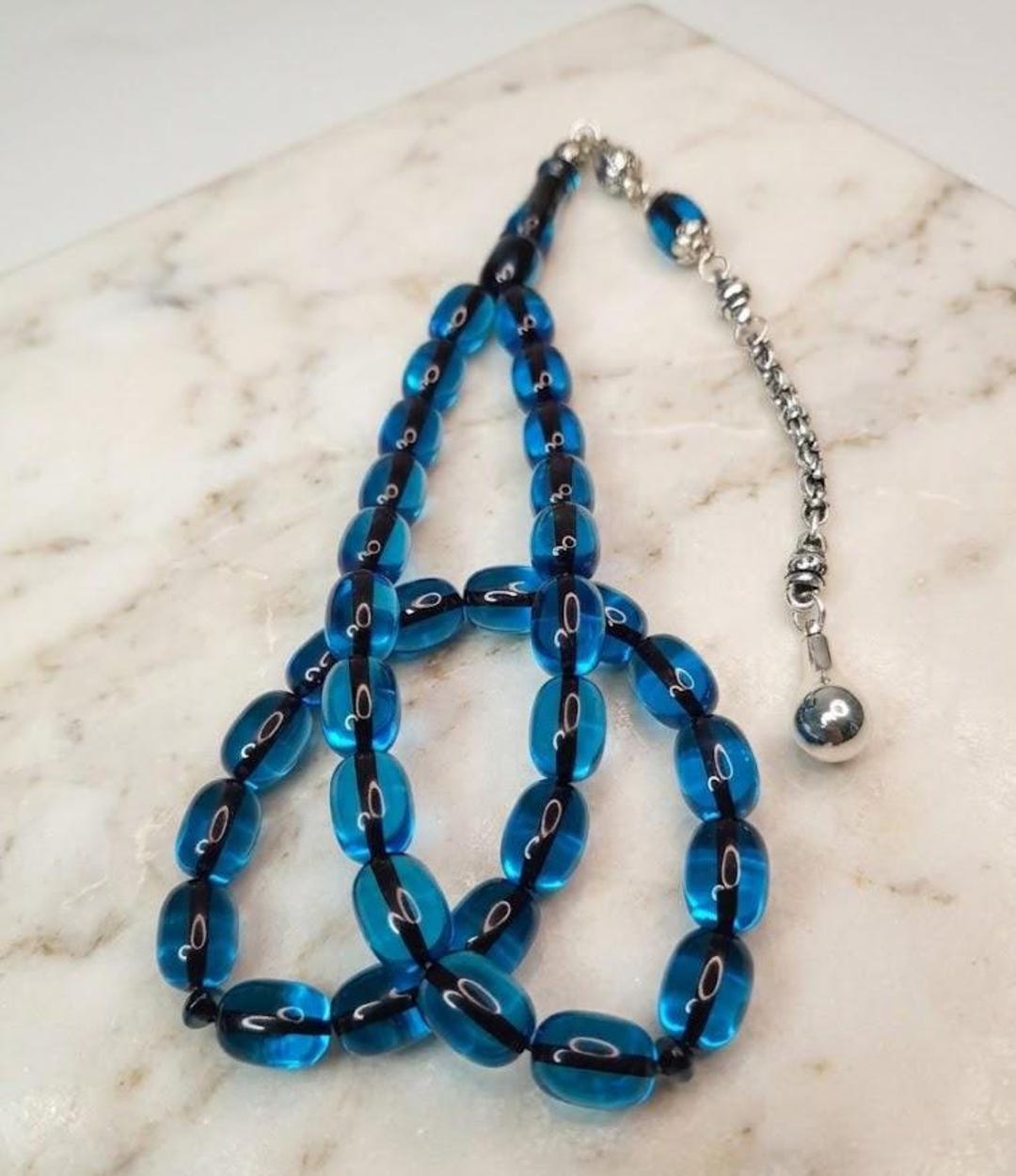 Blue Fire Amber Tasbih Misbaha Prayer Beads Handmade Rosary Gift for ...