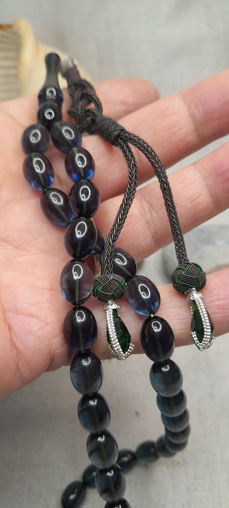 Dark Blue Fire Amber Style Tasbih, Ottoman Prayer Beads, Copper Kazaz ...