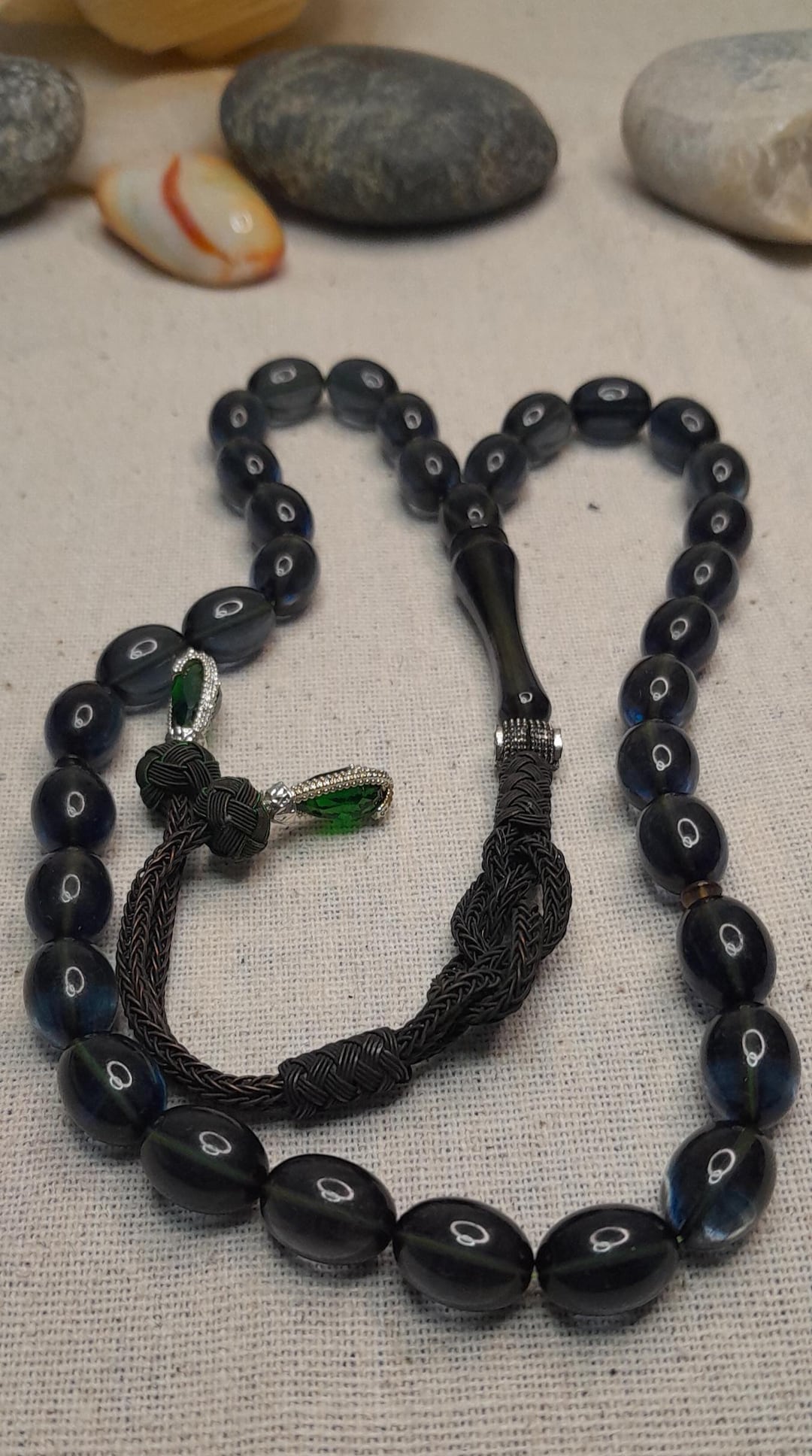 Dark Blue Fire Amber Style Tasbih, Ottoman Prayer Beads, Copper Kazaz ...