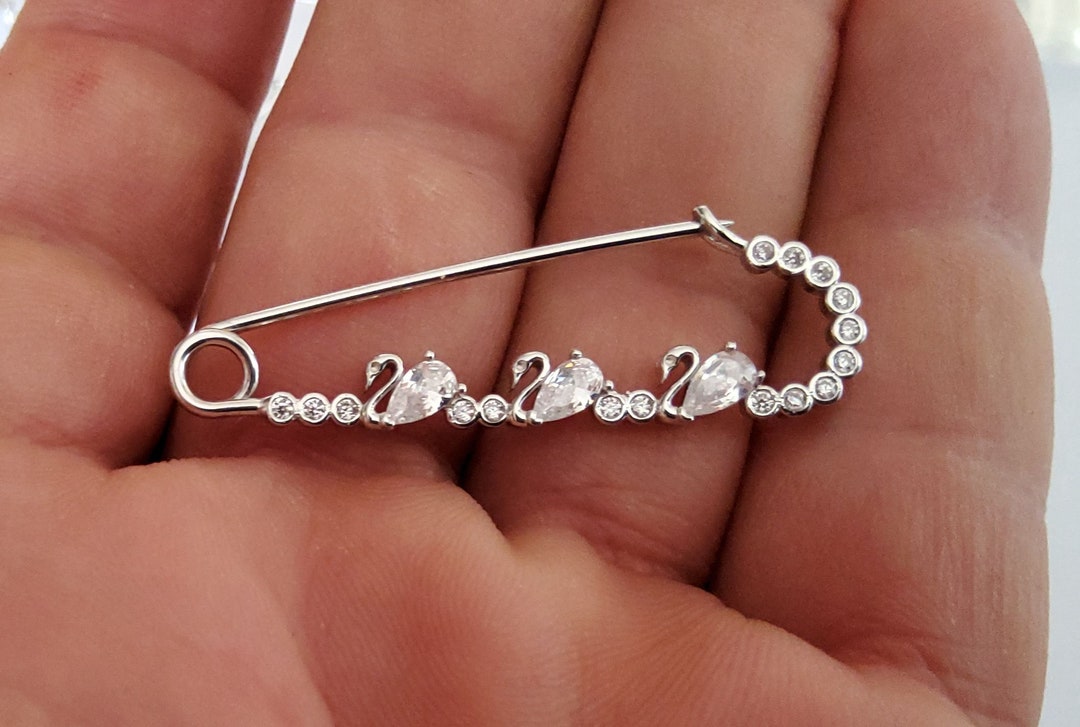 2 Solid Sterling Silver 925 Swan Ugly Duckling Safety Pin Bail Nappy ...