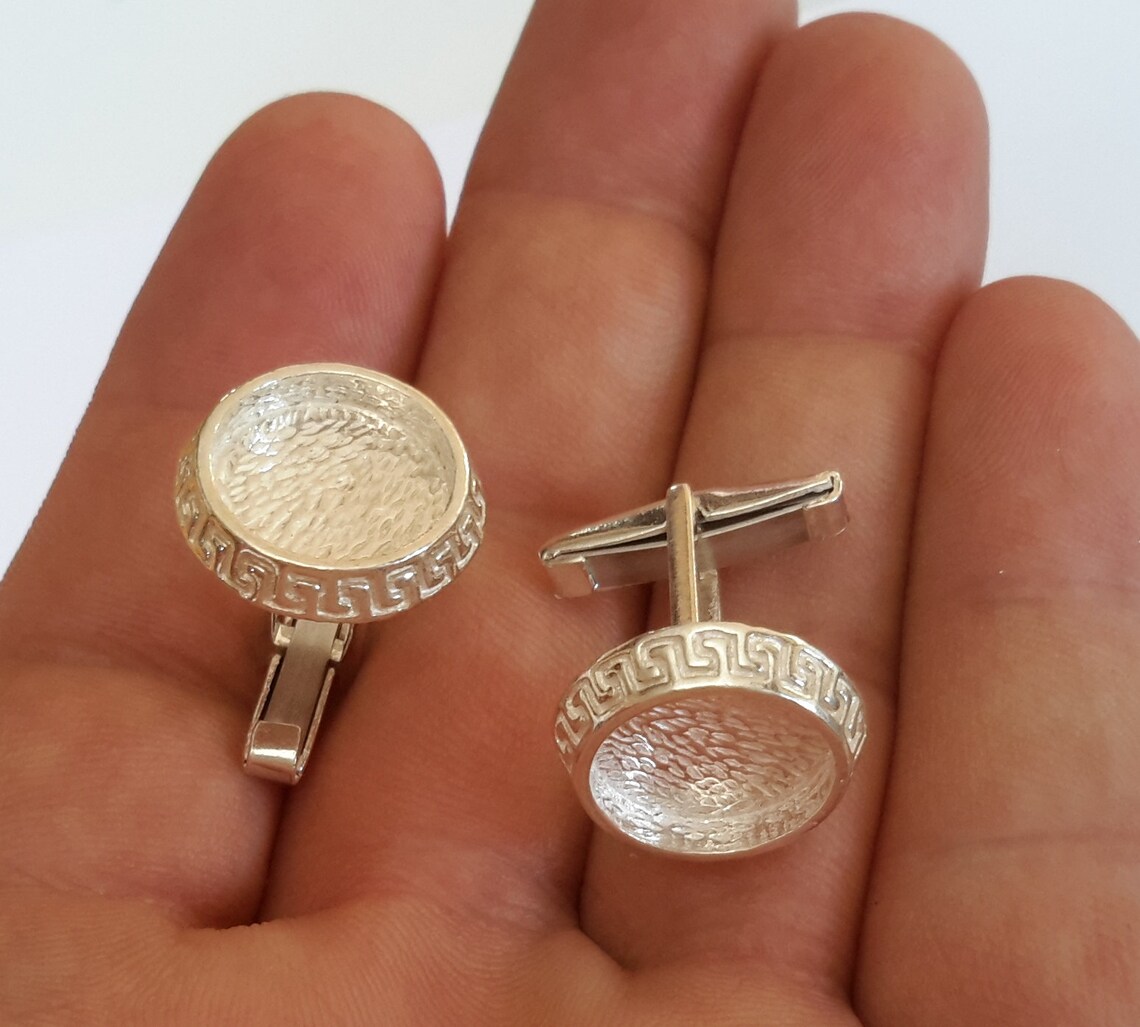 2 Solid Sterling Silver 925 Round Cufflinks Blanks Findings - Etsy