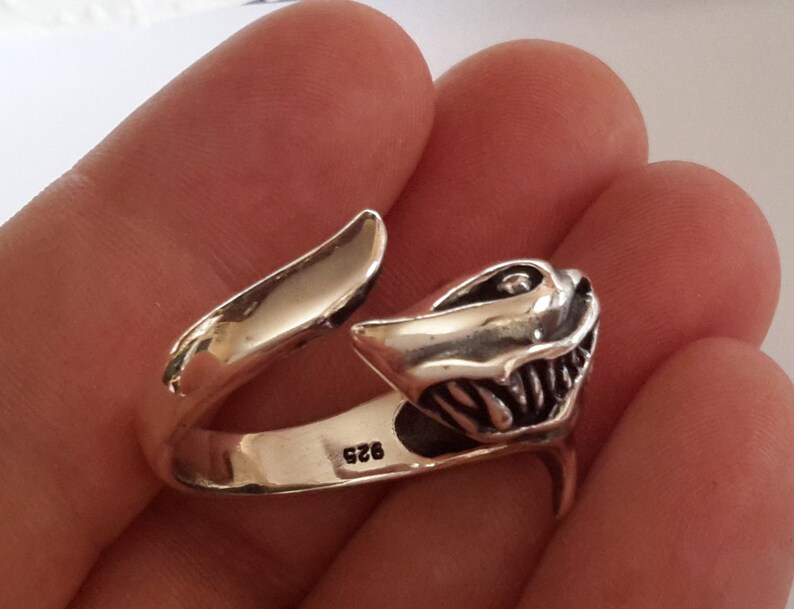 925 Sterling Silver Gothic Shark Jaws Monster Mens Adjustable - Etsy