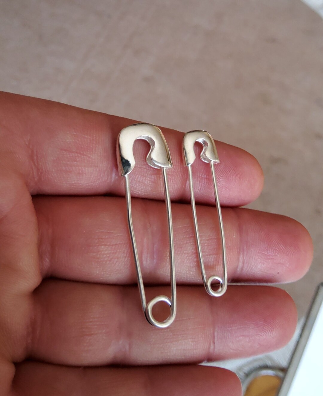 2 Solid Sterling Silver 925 Chic Safety Pin Bail Nappy Pin Diaper ...