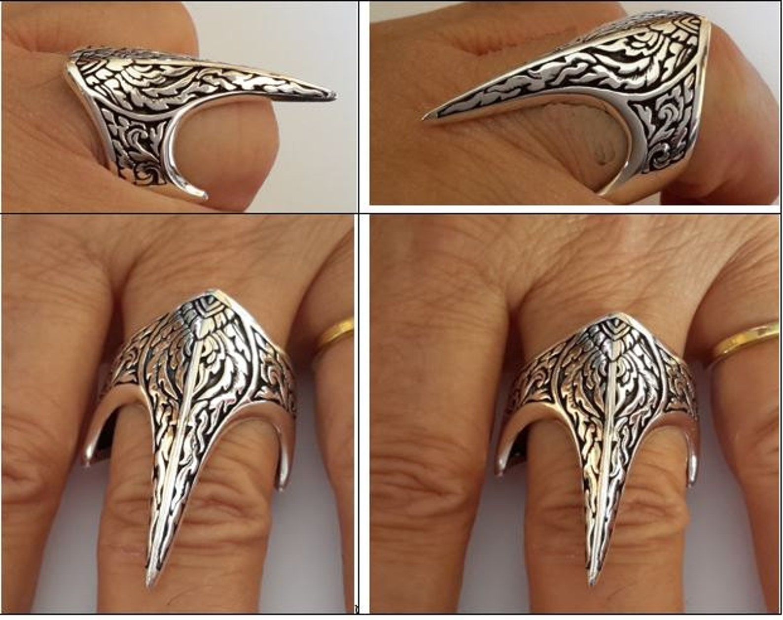 925 Sterling Silver Gothic Spike Armor Finger Biker Ring | Etsy