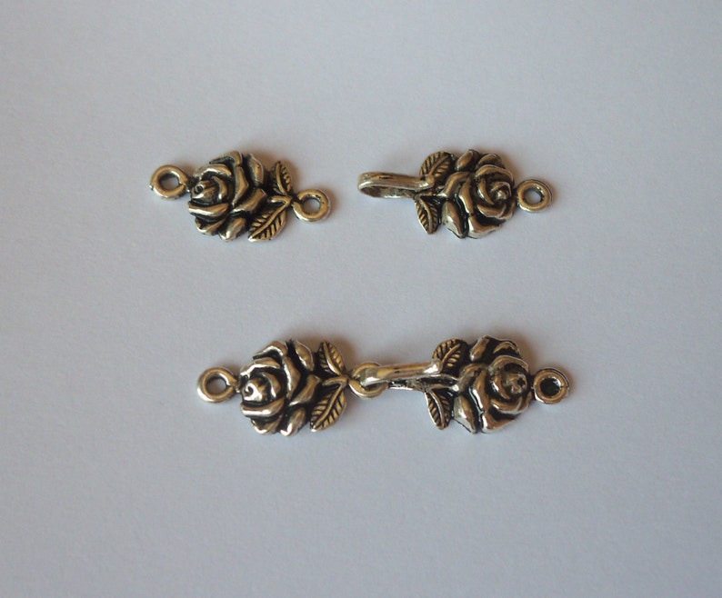 2 Solid Sterling Silver 925 Twin Rose Hook and Eye Clasp set | Etsy