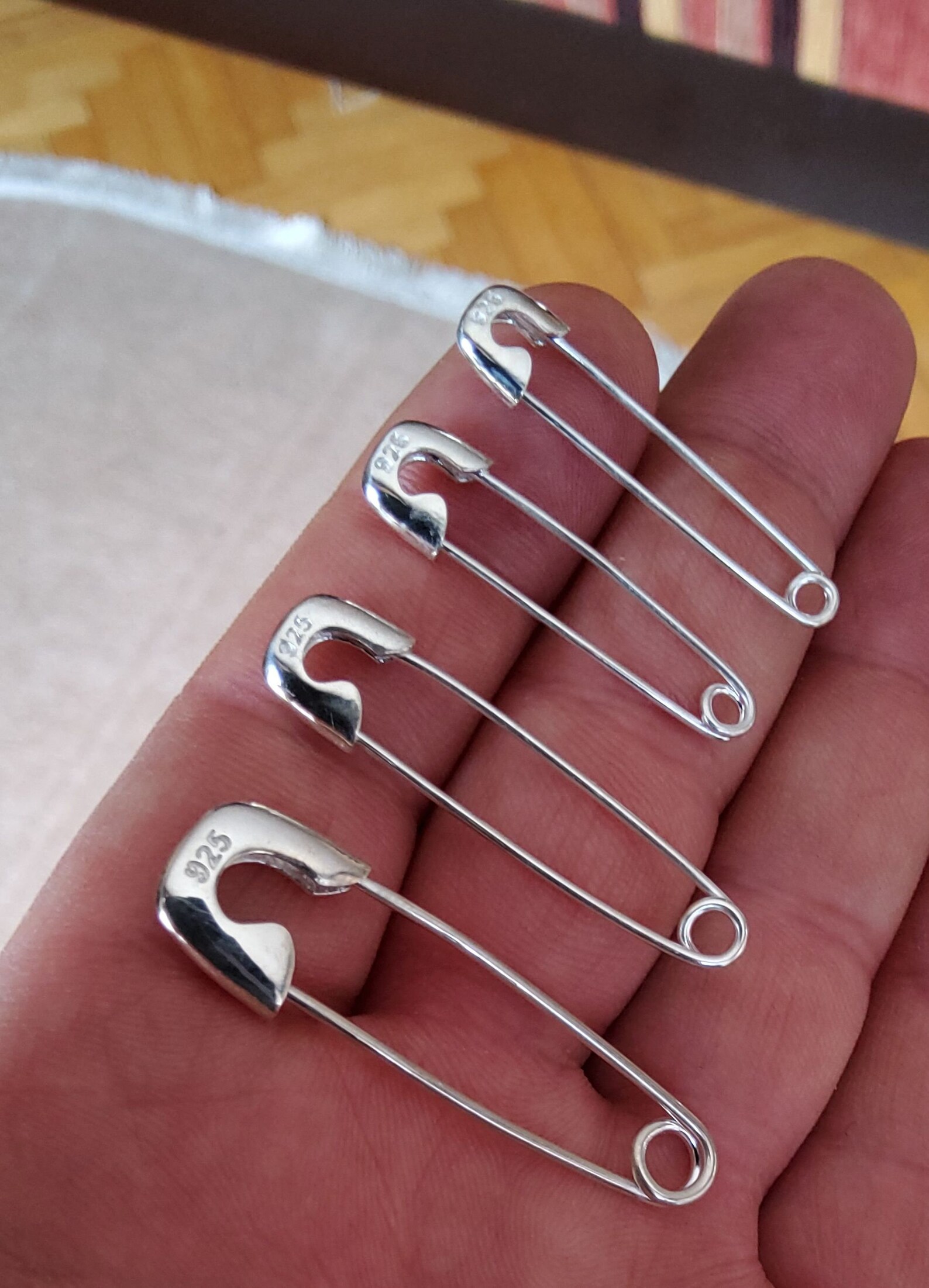 4 Solid Sterling Silver 925 Chic Safety Pin Bail Nappy Pin | Etsy